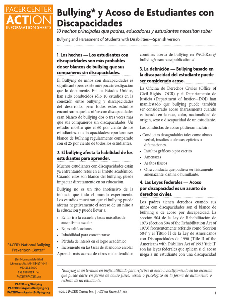 Bullying and Harassment of Students with Disabilities Spanish | PDF ...