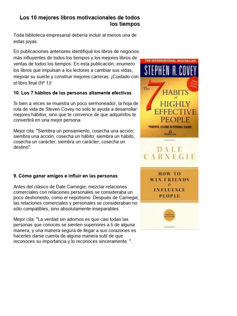 Mejores libros motivacionales de la historia | PDF | Motivación ...
