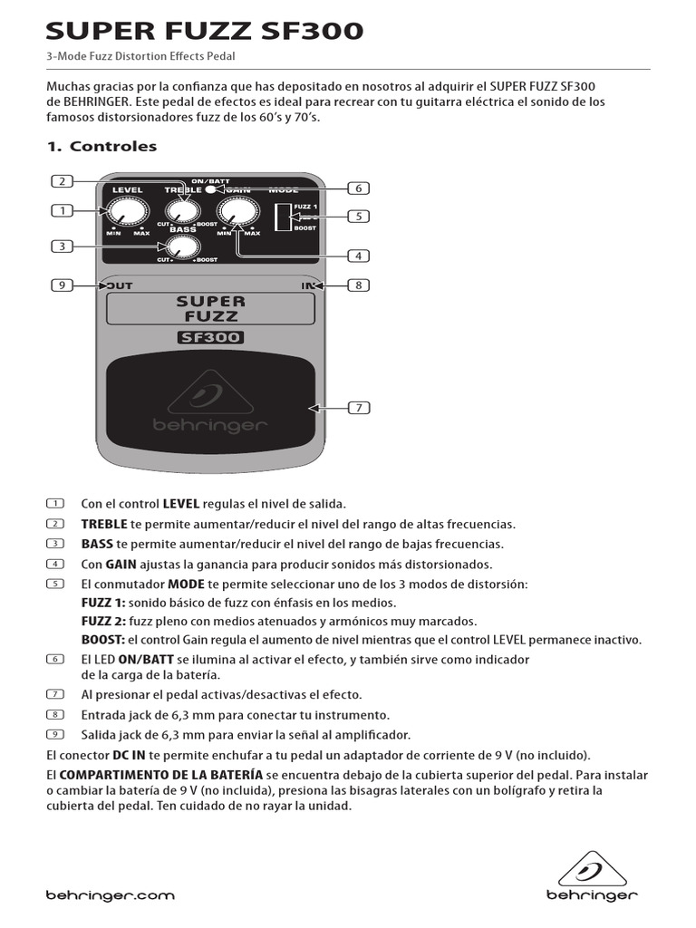 Behringer Super Fuzz SF300 | PDF | Electrónica | Ingenieria Eléctrica