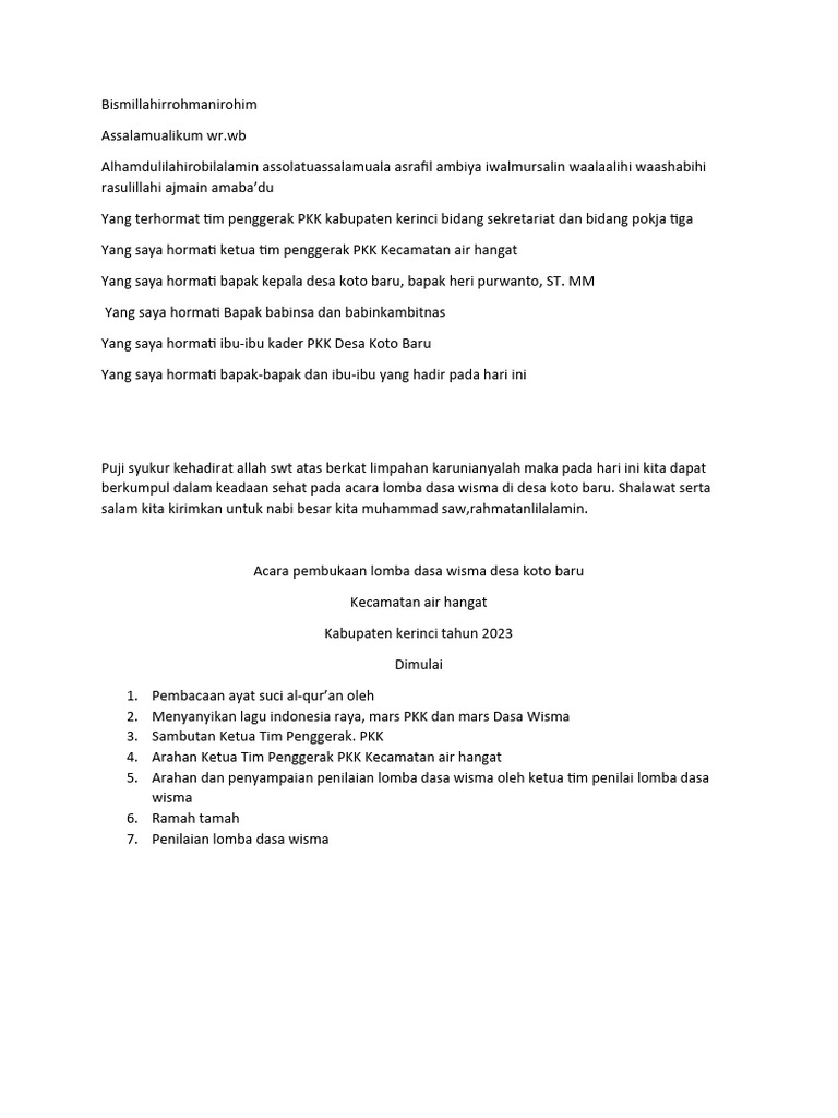 Susunan Acara Lomba | PDF