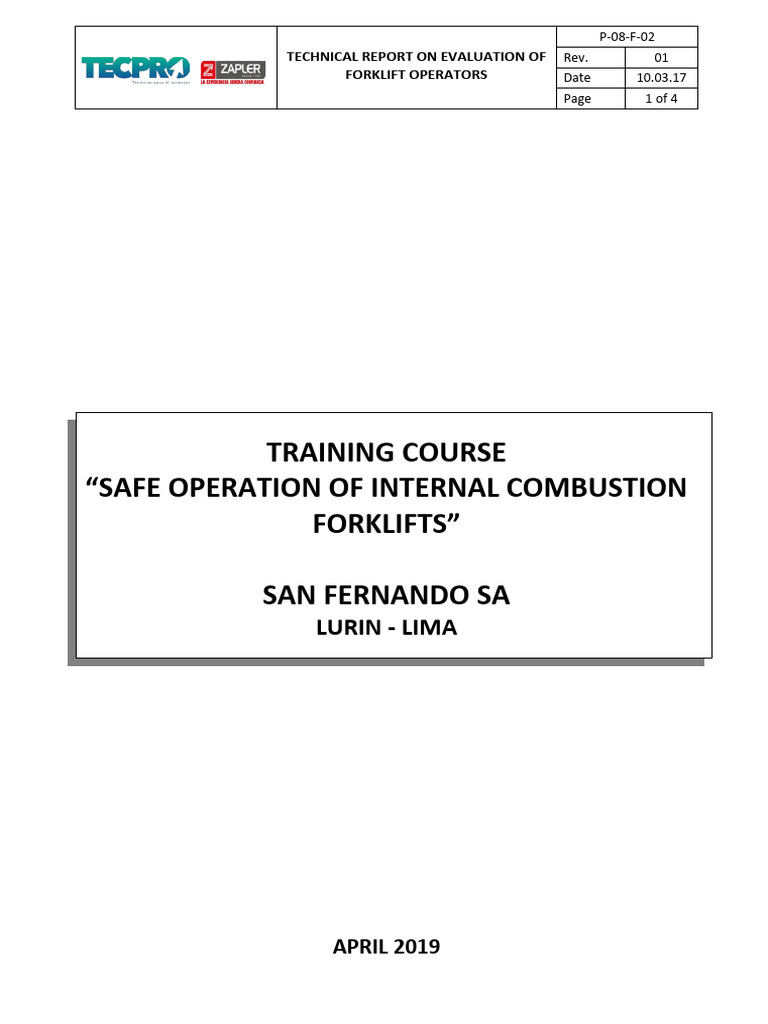 IT - SAN FERNANDO Forklift Operator Evaluation | PDF | Forklift