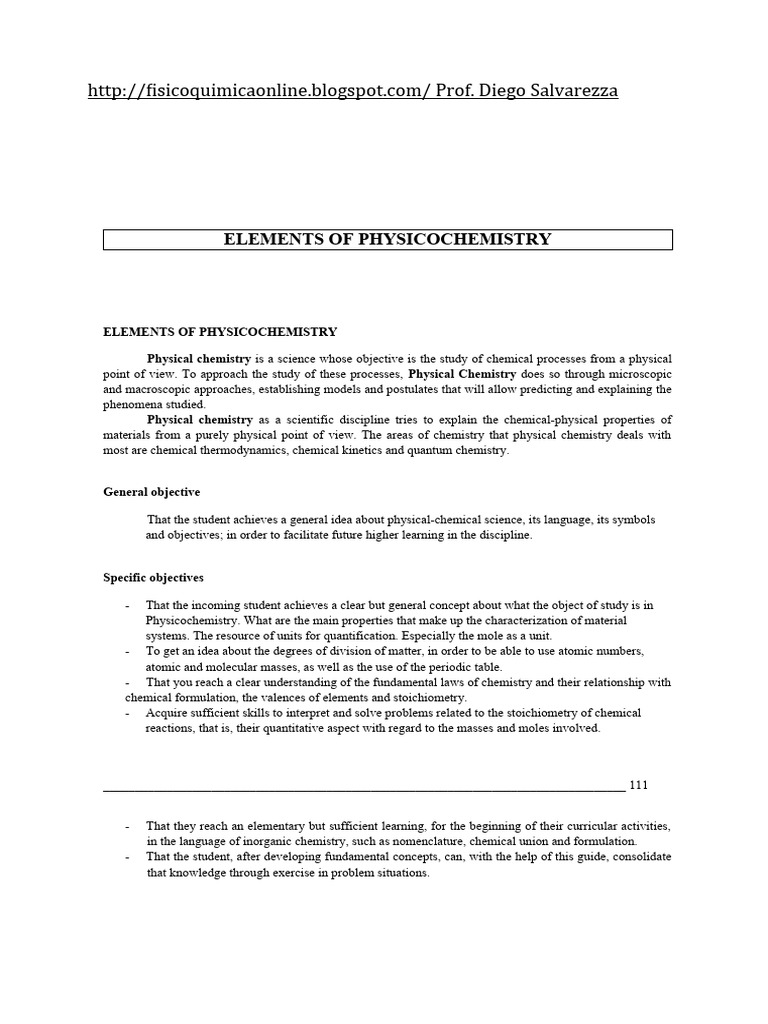 Elements of Physicochemistry | PDF | Mole (Unit) | Chemistry