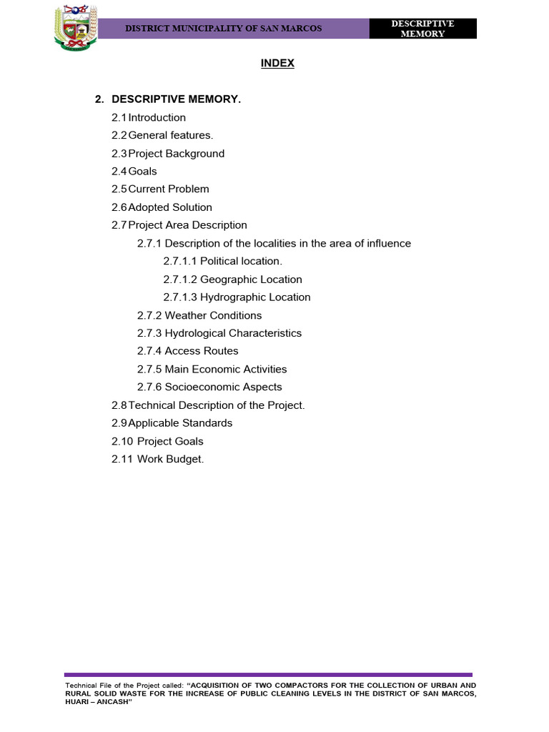 Descriptive Memory For Compactor Truck | PDF | Waste | Waste Management