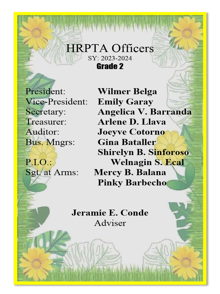 Grade 2 HRPTA Officers 2023-2024 | PDF | Sports & Recreation