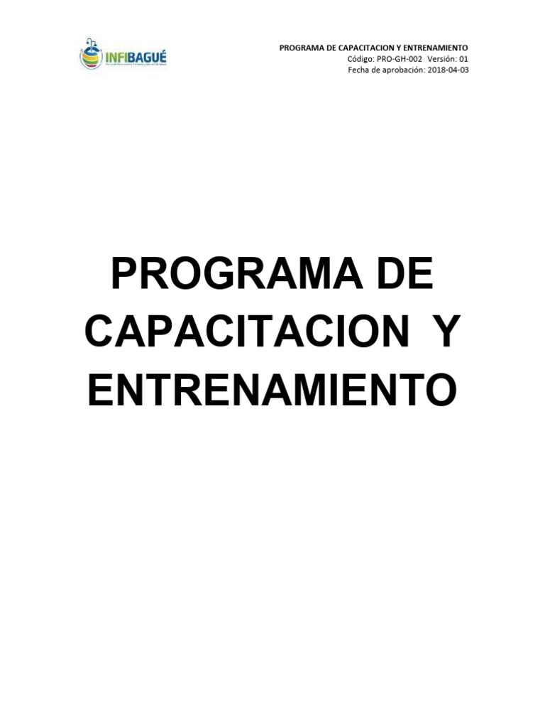 PRG GH 002 Programa de Capacitacion y Entrenamiento | PDF | Creación de capacidad | Evaluación