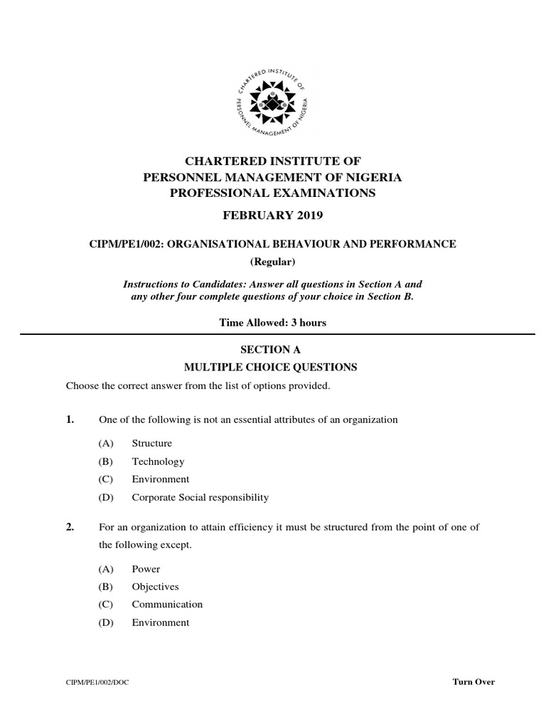 CIPM Exam: Org Behavior & Performance | PDF | Organizational Behavior ...