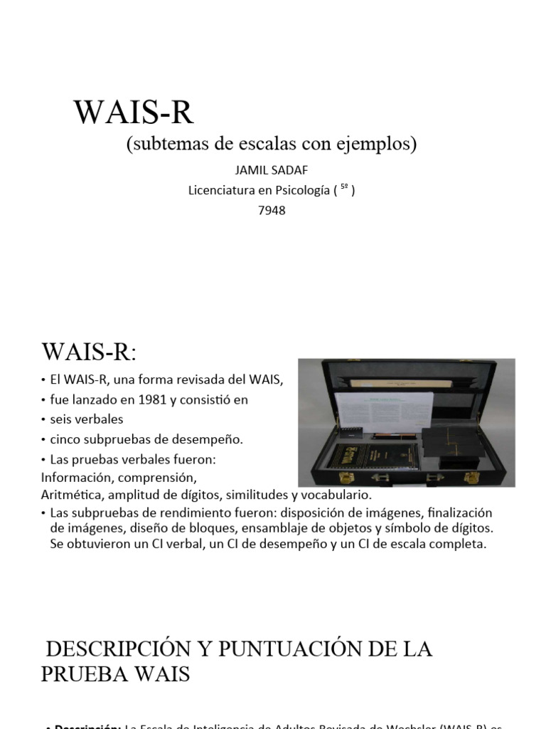 WAIS-R (Subtemas de Escalas Con Ejemplos) - 1 | PDF | Escala de inteligencia para adultos de ...