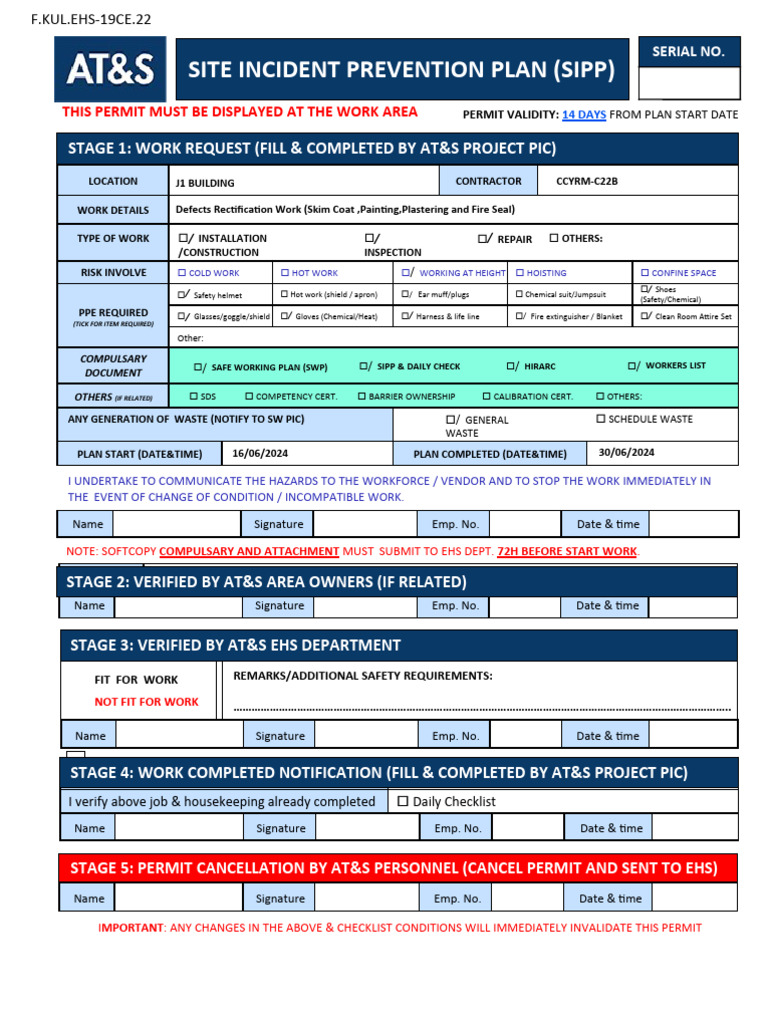 Defects Rectification Work Permit | PDF | Personal Protective Equipment ...