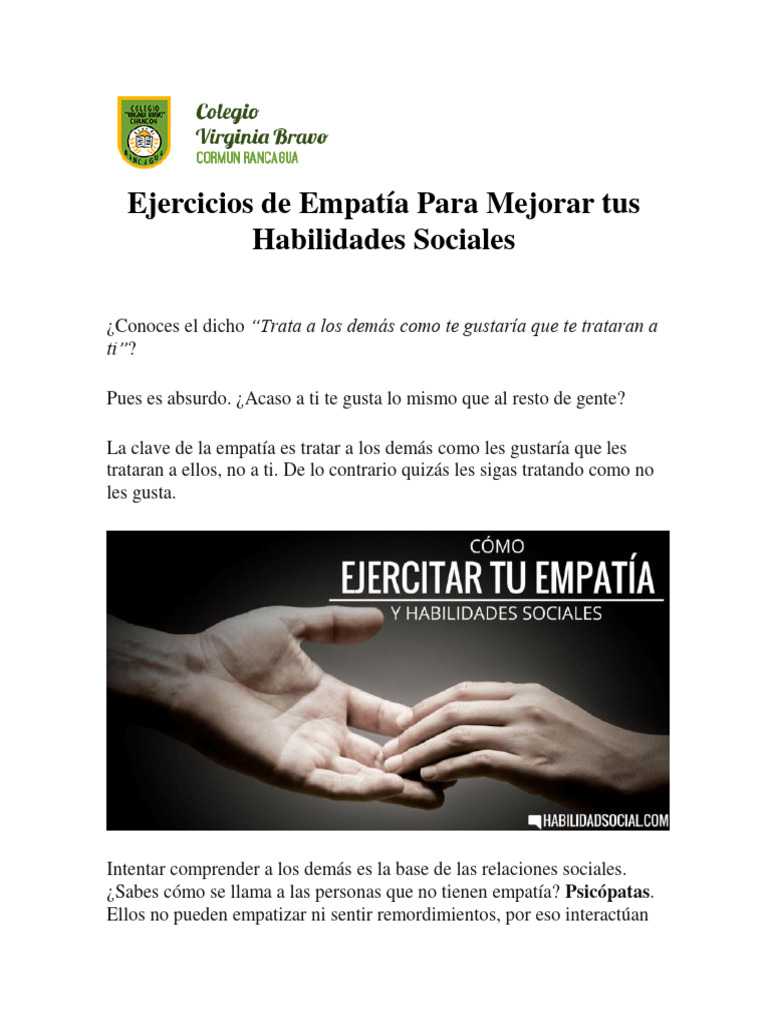 Actividades para trabajar la empatia en adolescentes y jovenes | PDF ...