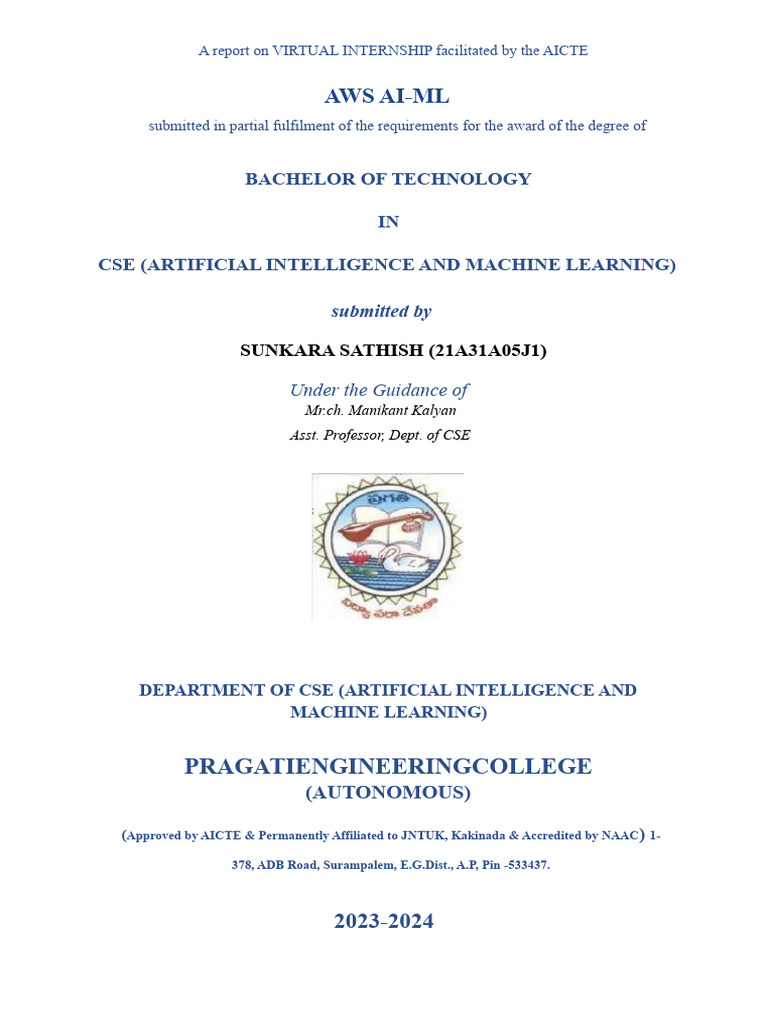 Aws Ai-Ml: Bachelor of Technology IN Cse (Artificial Intelligence and Machine Learning) | PDF ...