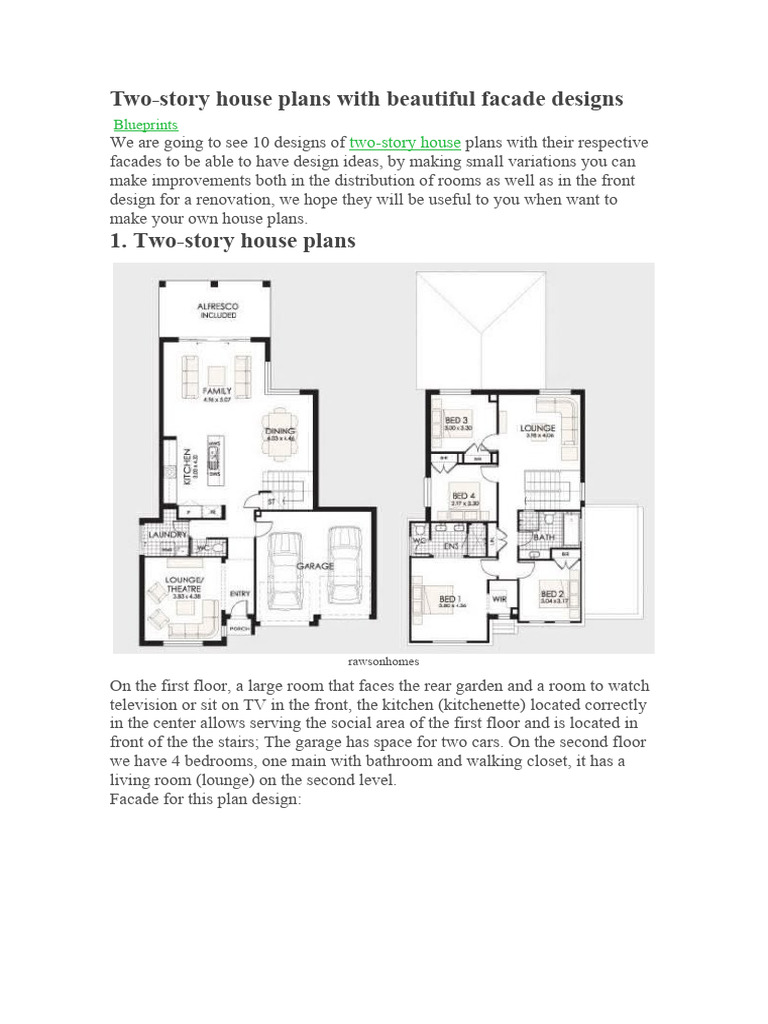 Two-Story House Plans With Beautiful Facade Designs | PDF | Room | Bedroom
