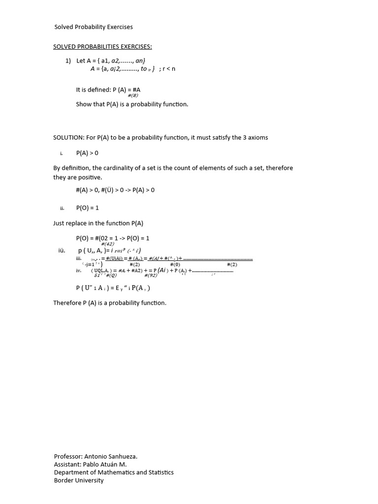 Solved Probability Exercises | PDF | Mathematical Proof | Function (Mathematics)