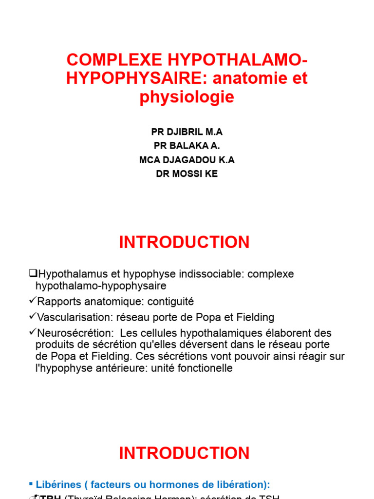 COMPLEXE HYPOTHALAMO-HYPOPHYSAIRE Anatomie Et Physiologie | PDF | Hypophyse | Hypothalamus