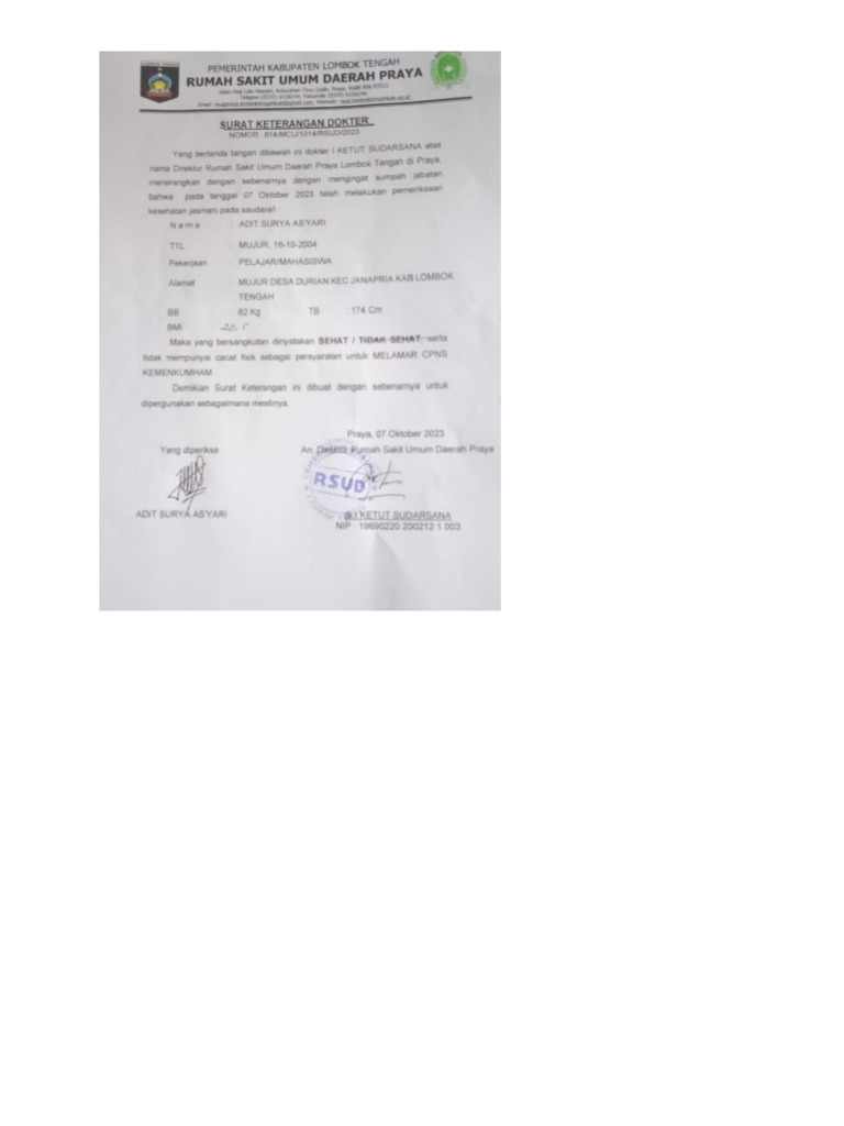 Radit Surat Keterangan Sehat | PDF