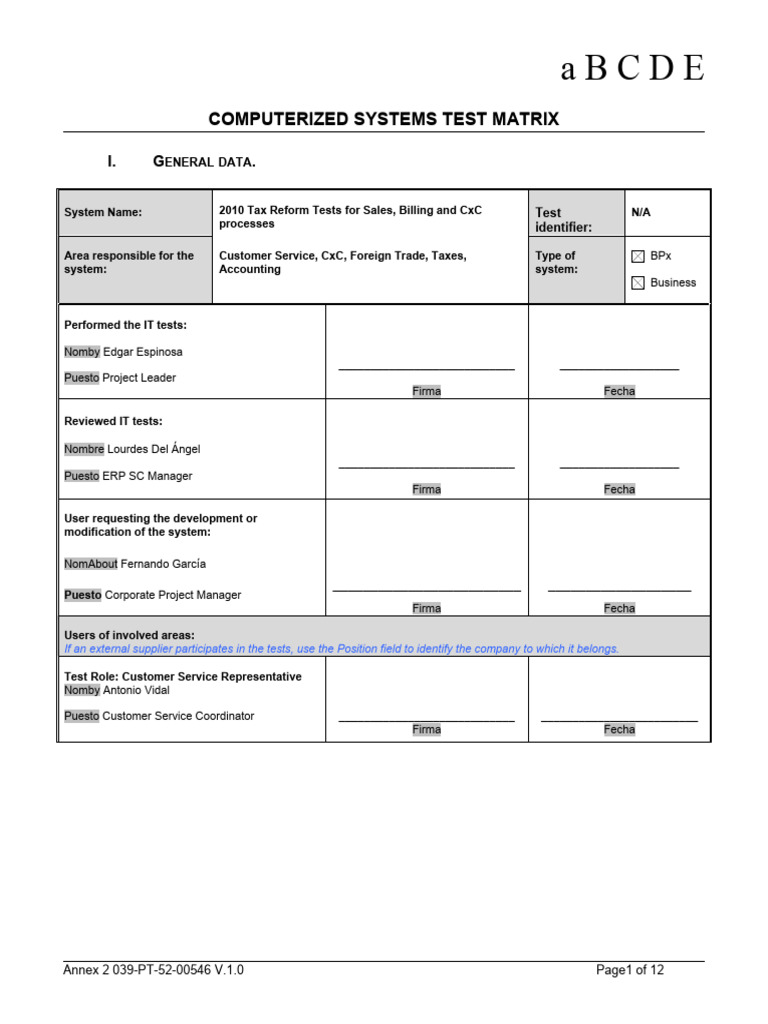 Test Matrix | Download Free PDF | Invoice