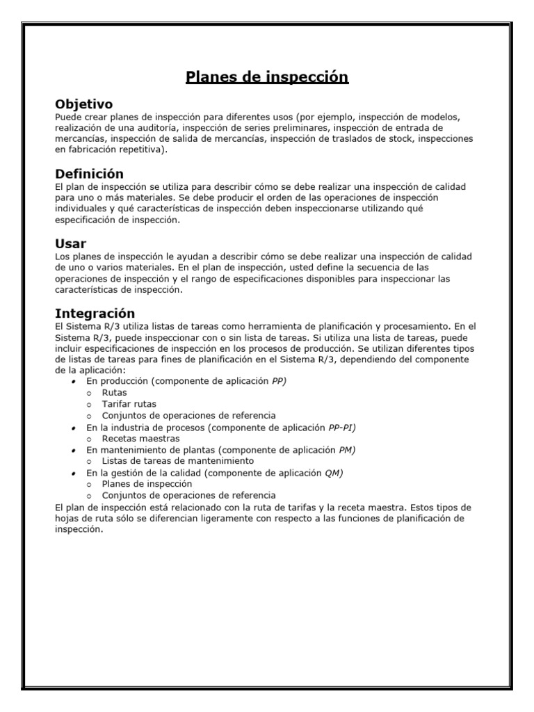 14.plan de Inspección | PDF | Planificación | Sistema de manejo de calidad