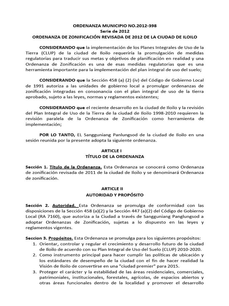 Ordenanza de Zonificación de La Ciudad de Iloilo | PDF | Zonificación | edificio