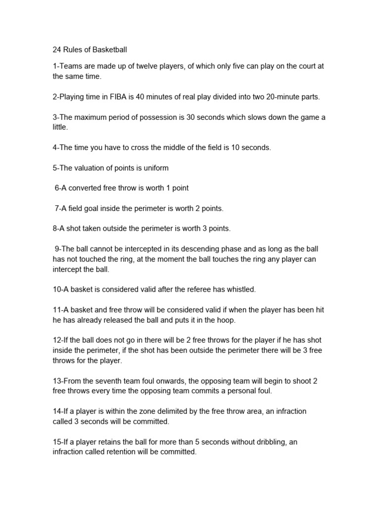 Key International Basketball Rules | PDF | Basketball Association Of ...