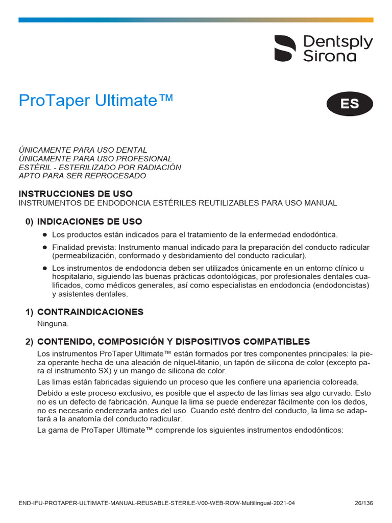 LIMAS ENDO - Instrucciones-Uso-Protaper-Ultimate | PDF