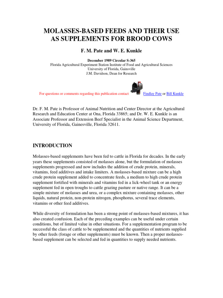 Molasses Based Feeds and Their Use As Supplements For Brood Cows | PDF ...