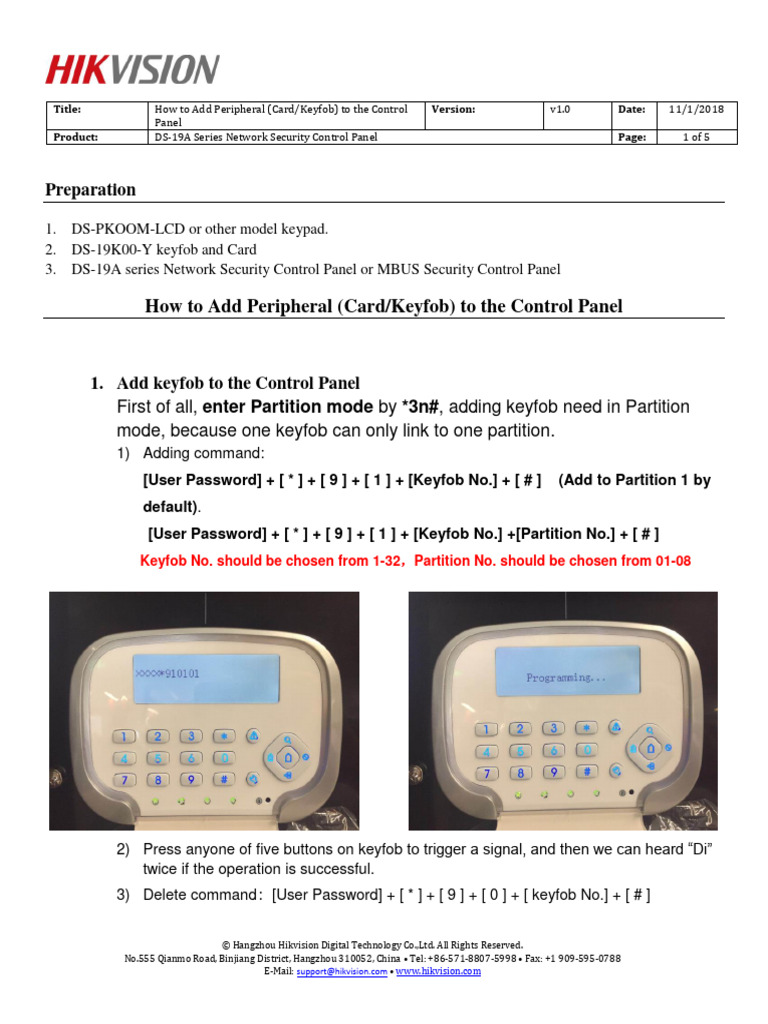 【1002】DS-19A How to Add Peripheral (Card,keyfob) to control Panel | PDF | Software | Computing