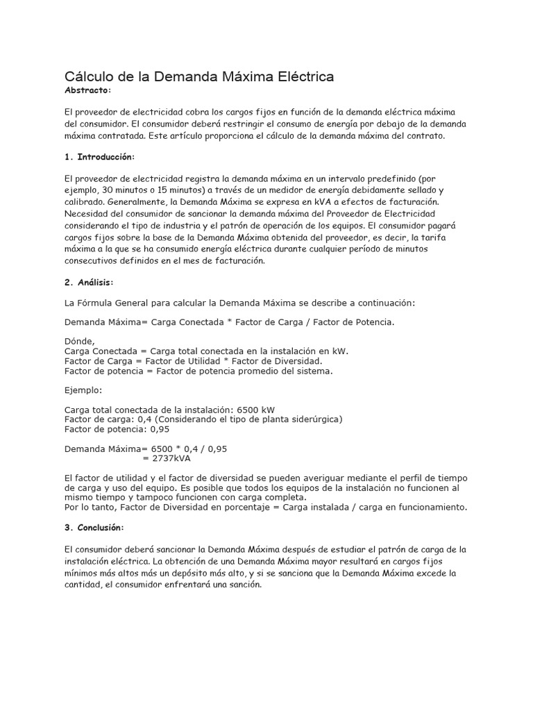 Cálculo de La Demanda Máxima Eléctrica | PDF | Transformador | Aislador (Electricidad)