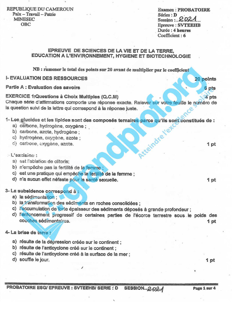 SVTEEHB-Probatoire-D-2021 | PDF