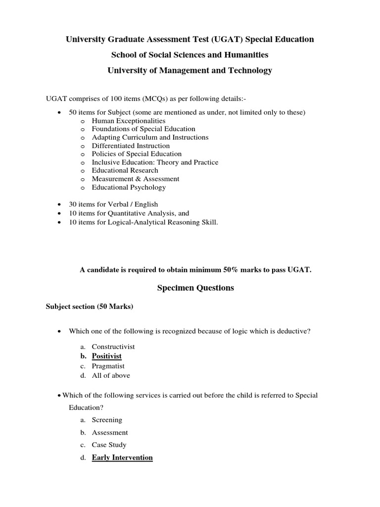 MPhil Special Education Test Sample | Download Free PDF | Level Of ...