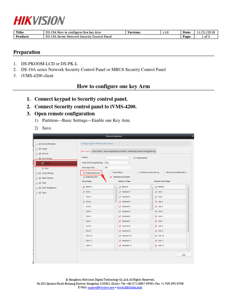 【1008】DS-19A How to Configure One Key Arm | PDF | System Software | Telecommunications