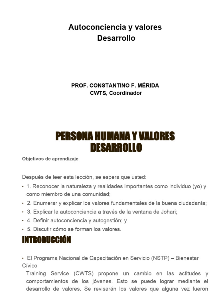Autoconciencia y Desarrollo de Valores | PDF | Las emociones | Experiencia
