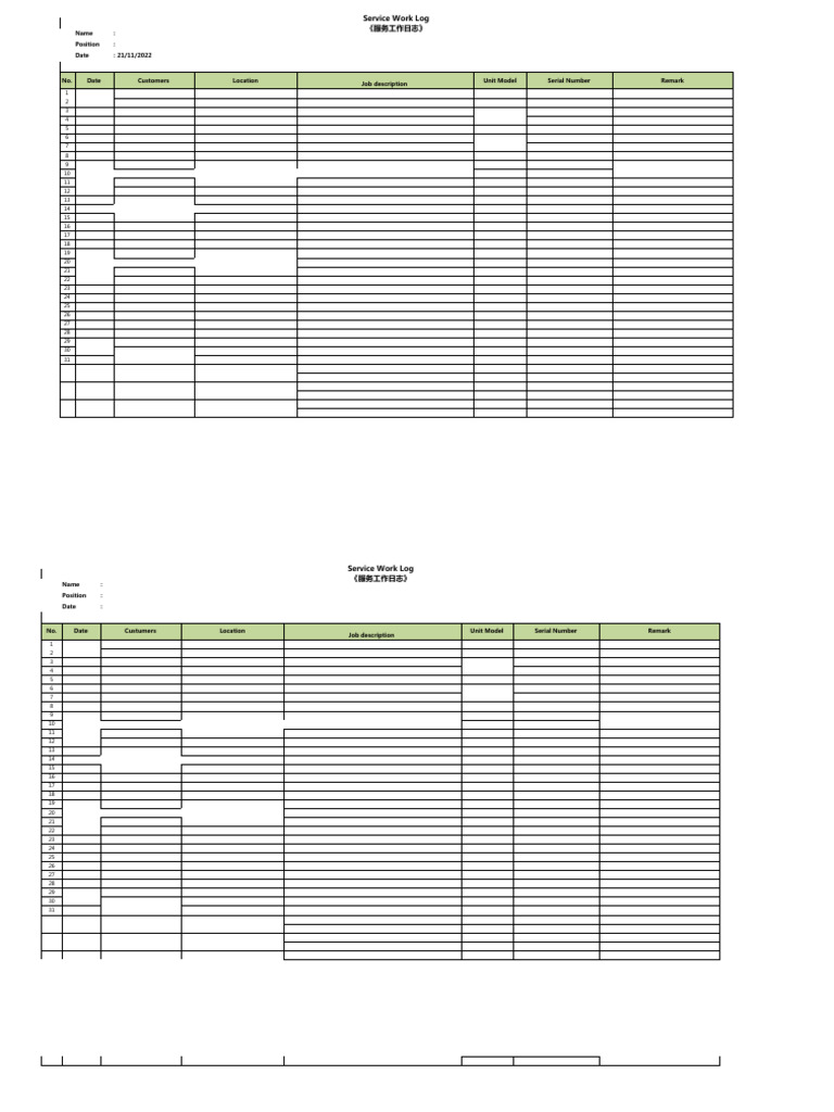 EXample Service Work Log-Form | PDF
