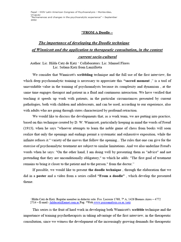 Winnicott's Doodle Technique in Therapy | PDF | Psychoanalysis ...