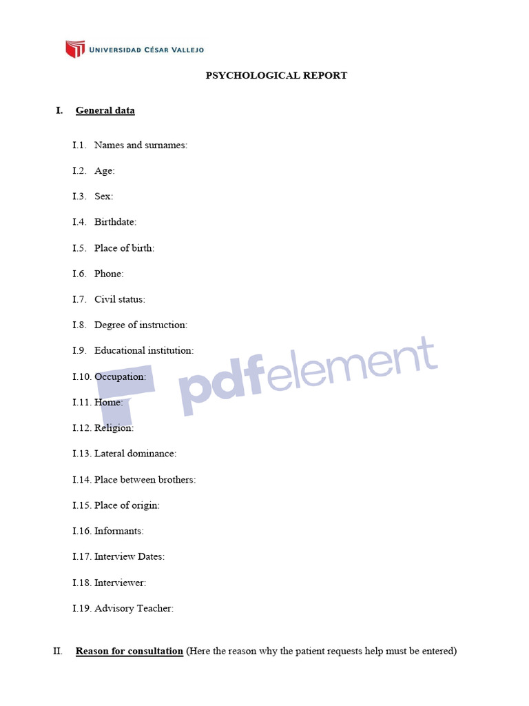 PSYCHOLOGICAL REPORT - Format. UCV | PDF | Hypothesis | Psychology