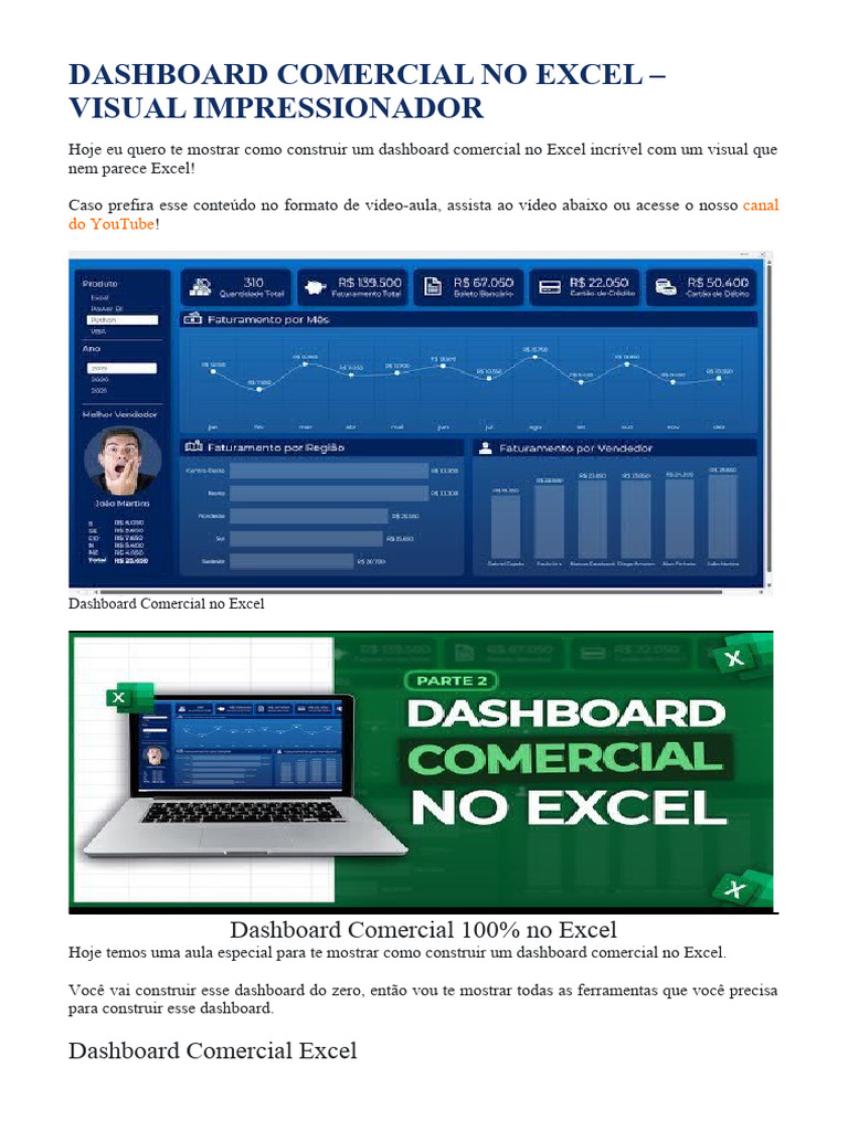 Dashboard Comercial No Excel | PDF | Cor | Microsoft Excel