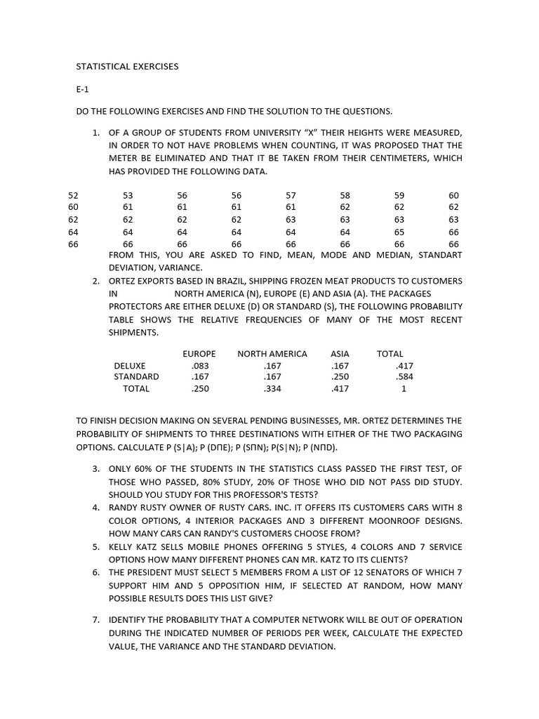 Statistics Exercises | PDF | Standard Deviation | Variance