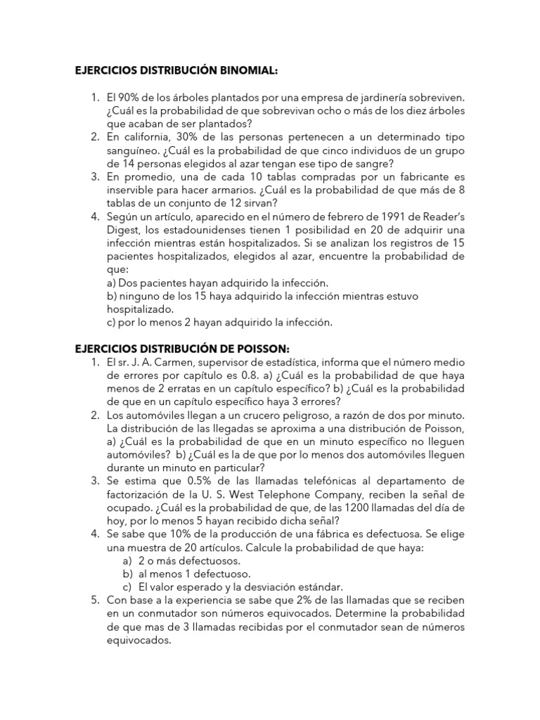 ACT2 - Distribución Binomial y Poisson | PDF | Probabilidad | Distribución de veneno