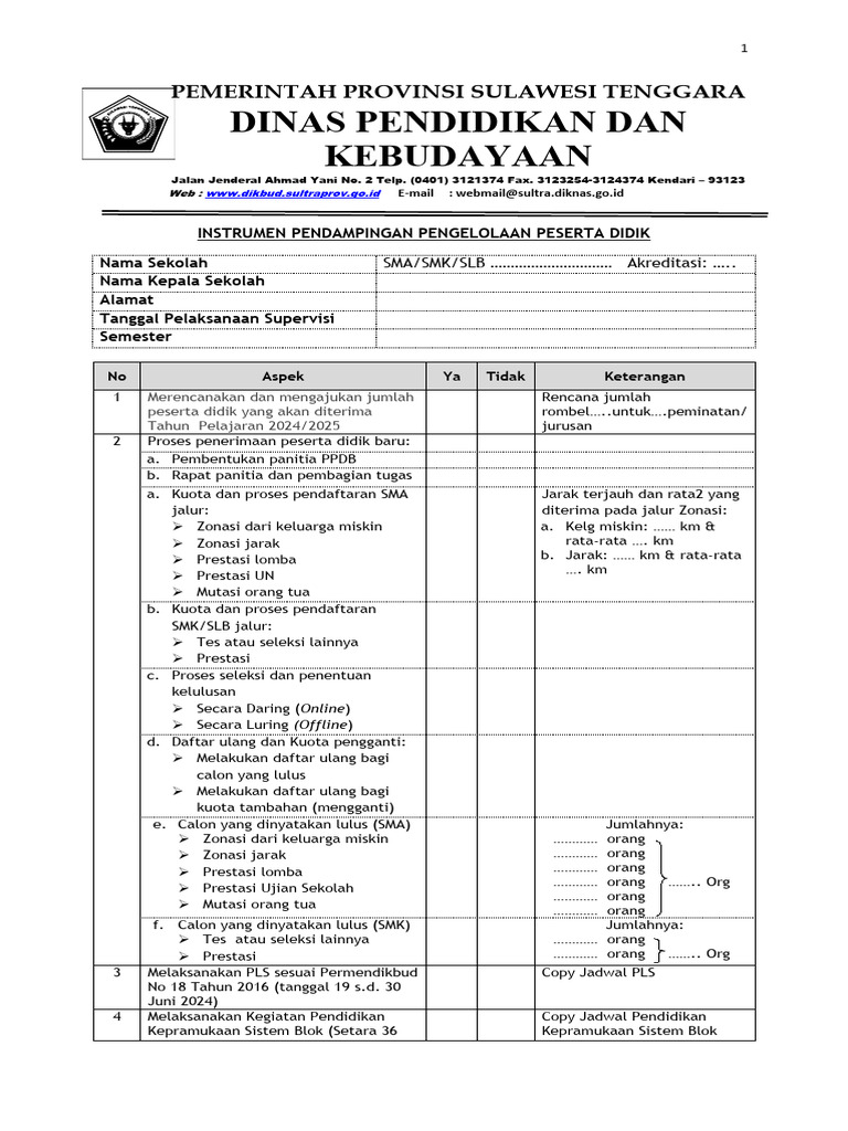 Instrumen Pendampingan Pengelolaan PPDB-Revisi-2024 | PDF