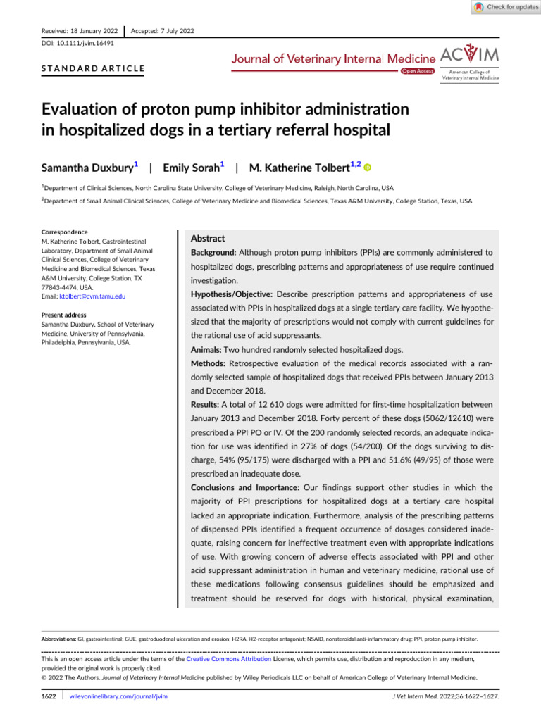 Veterinary Internal Medicne - 2022 - Duxbury - Evaluation of Proton ...
