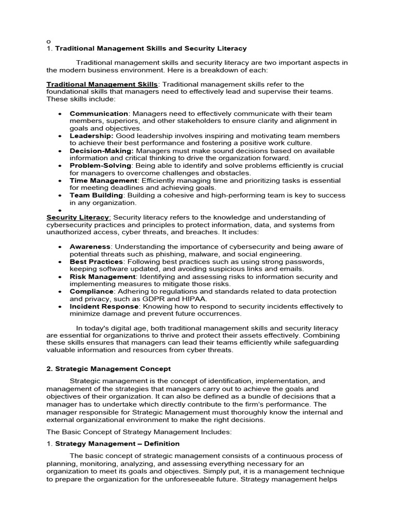 Traditional Management Skills | PDF | Information Security | Strategic ...