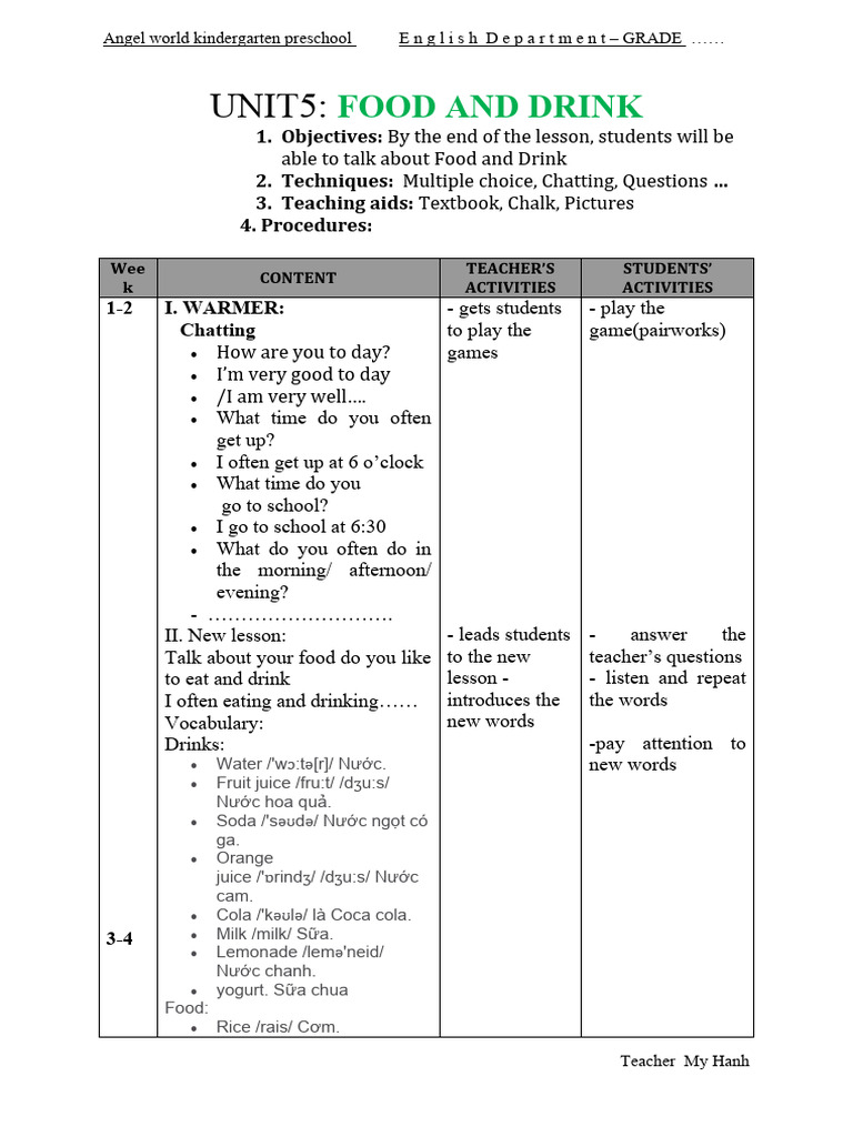 Unit 5 Food & Drink | PDF