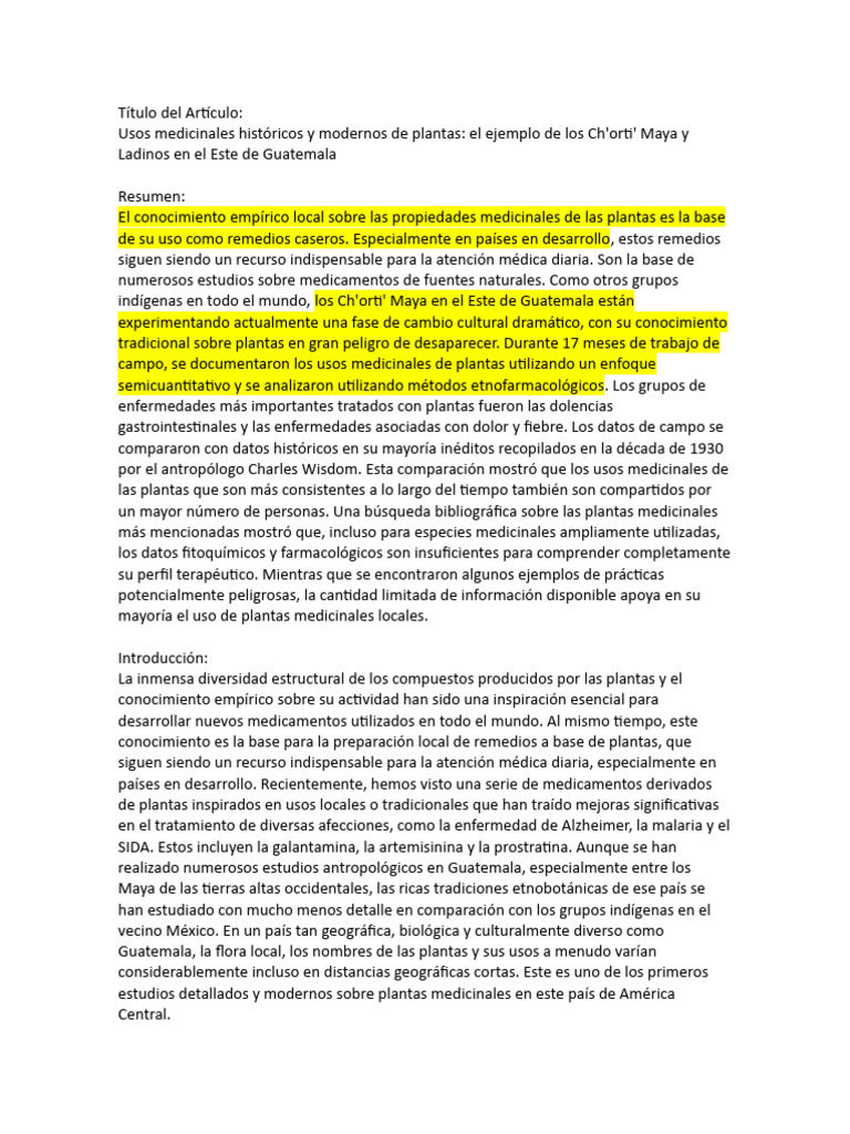 Traducción Artículo Sobre Los Chortí | PDF | Plantas medicinales | Farmacia