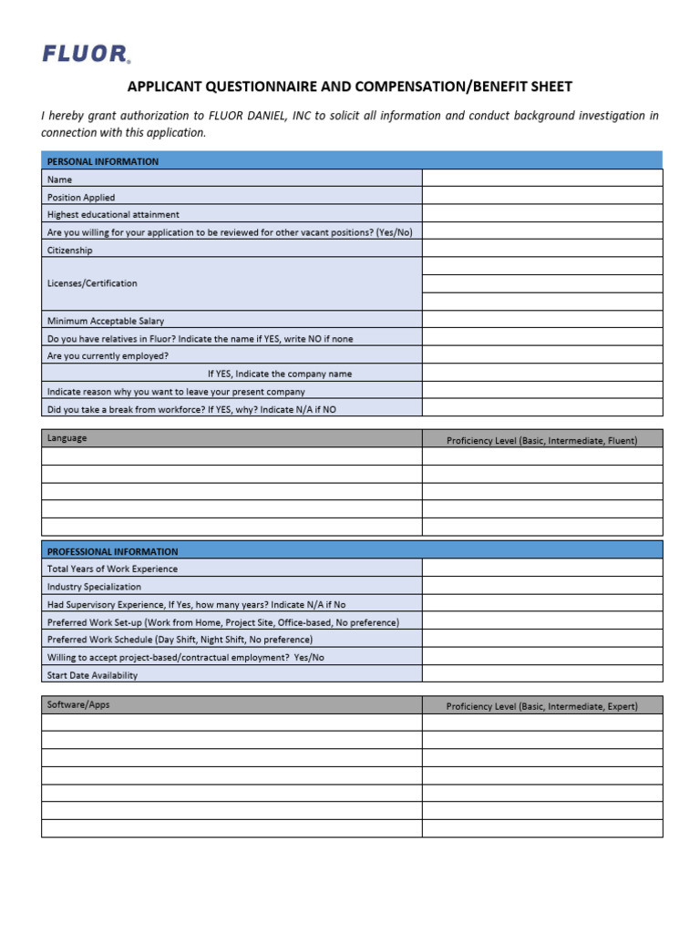 Applicant Questionnaire and Compensation Sheet | PDF | Insurance ...