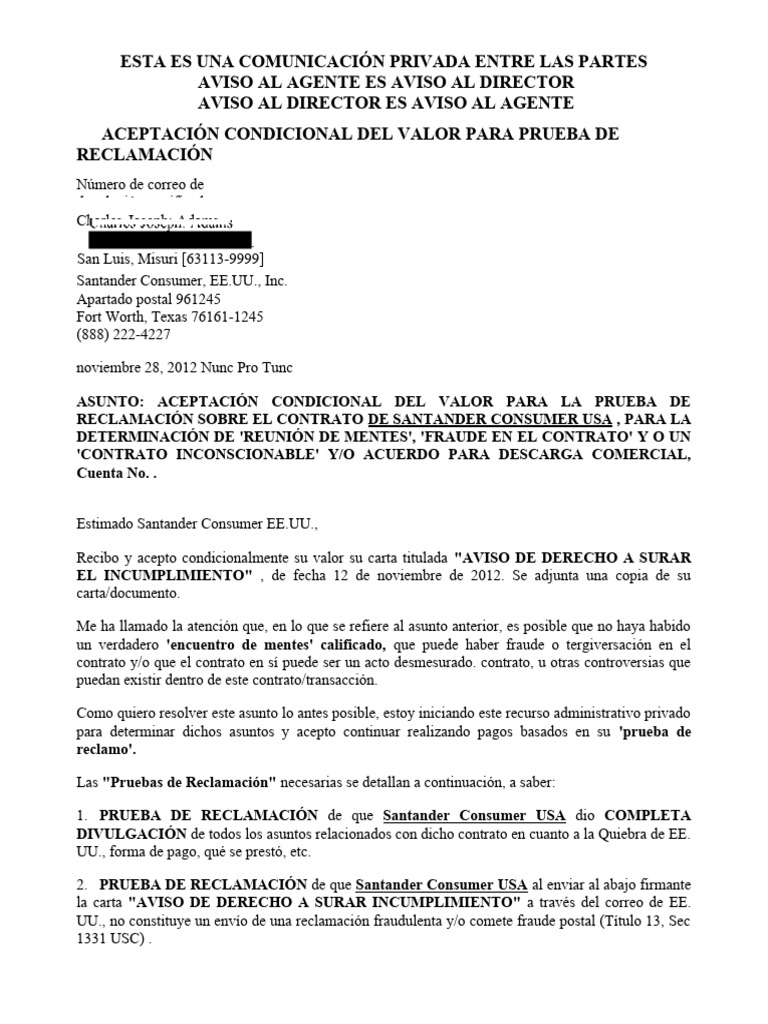 Muestra de Aceptación Condicional-A4v | PDF | Pagaré | Bancarrota