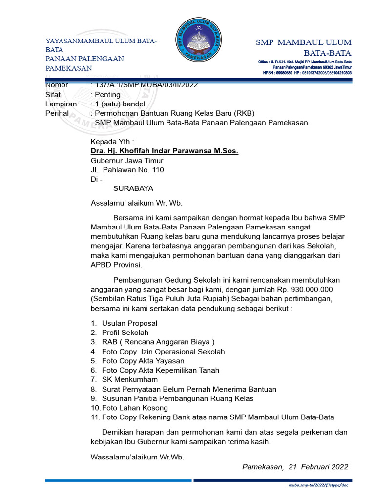 Proposal RKB To Gubernur 2022 (Valid) | PDF