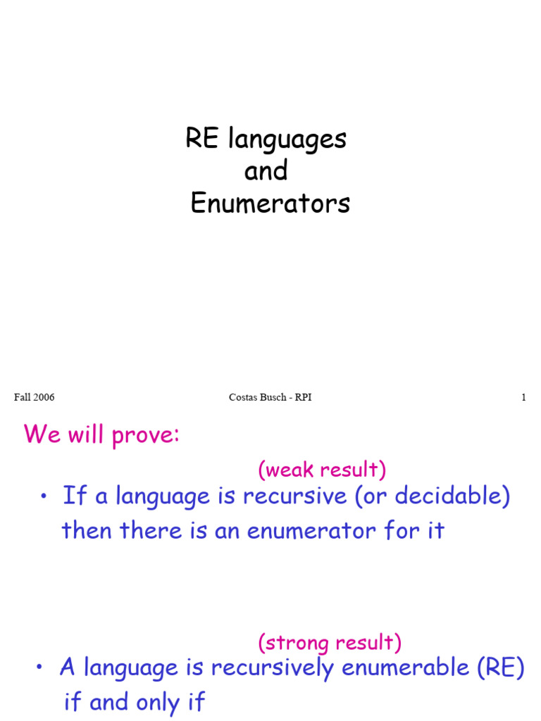 RE Languages and Enumerator | PDF | Computability Theory | Formalism (Deductive)