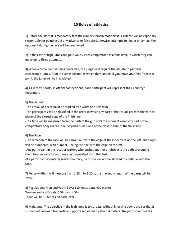 10 Rules of Athletics | PDF | Track And Field | Sports