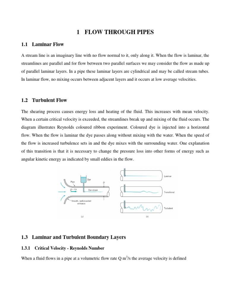 Unit I Flow Through Pipes | PDF | Reynolds Number | Laminar Flow