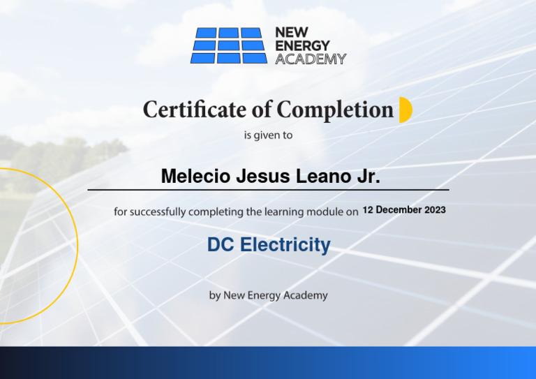 DC Electricity - Certificate of Completion | PDF