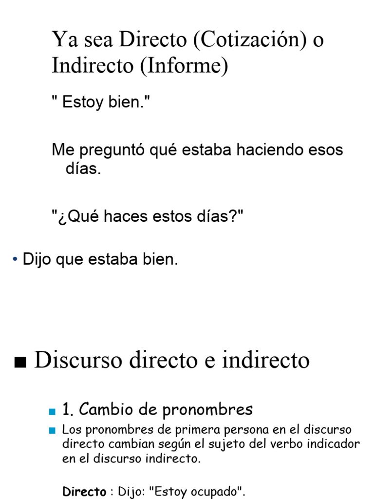 Discurso Directo e Indirecto - (Con Ejemplos y Ejercicios) | PDF ...