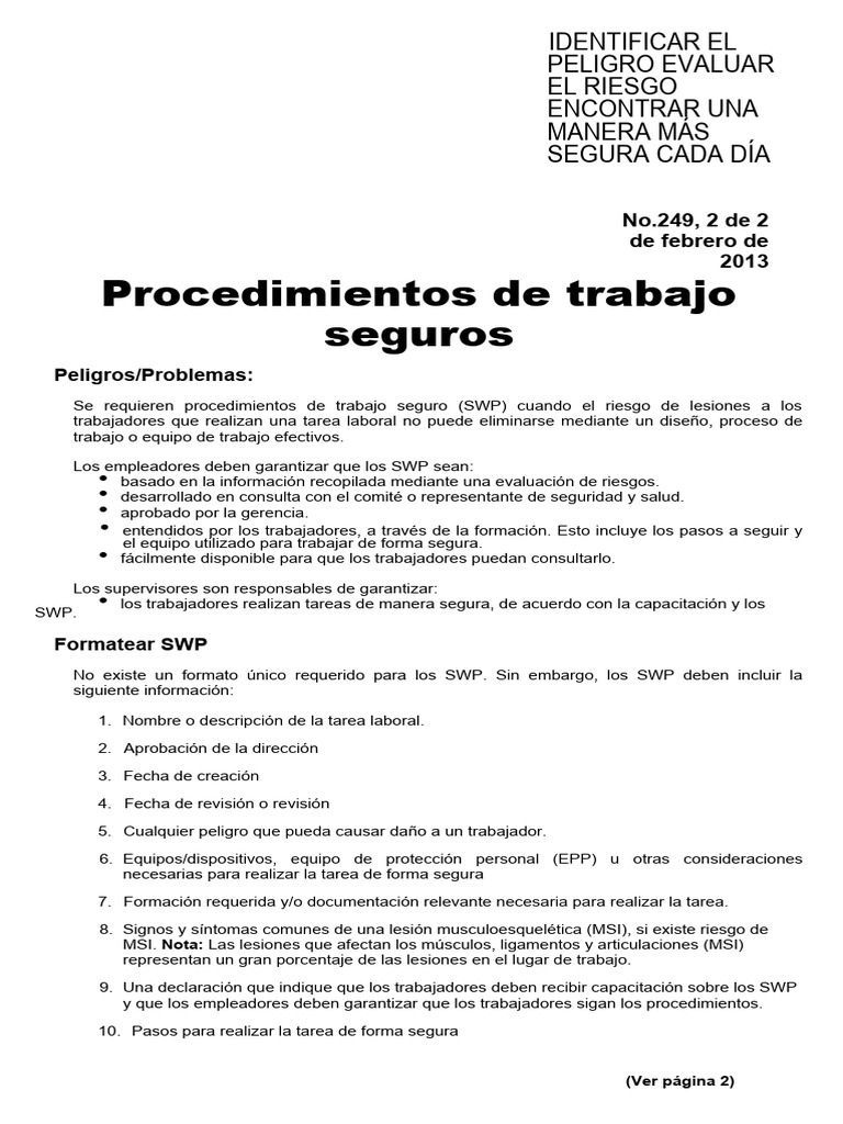 Procedimientos de Trabajo Seguros | PDF | Lesión cerebral traumática ... Procedimientos de Trabajo Seguros | PDF | Lesión cerebral traumática ...